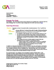 GRC Oct 2020 Executive Reports - Graduate Students' Association